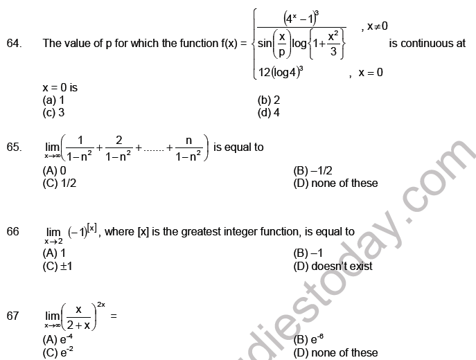 Jee Mathematics Limits Continuity And Differentiability Mcqs Set A With Answers 